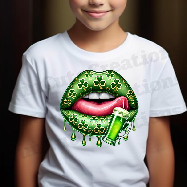 Dripping Lips With Green Beer and Clovers PNG, St. Patrick’s Day Lips ...