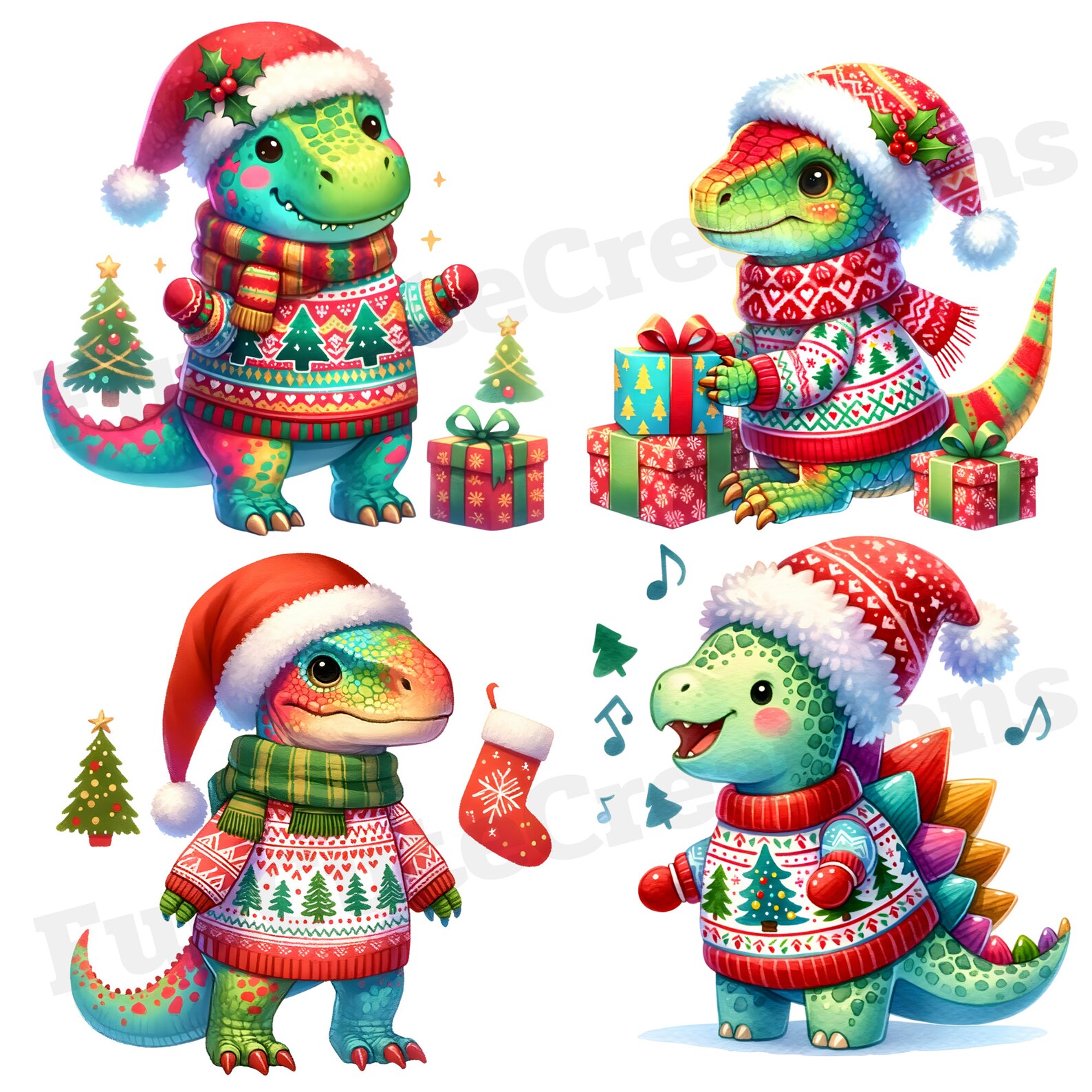 Christmas Dinosaur Clipart, Dinosaur Clipart, Christmas Dino, Festive ...