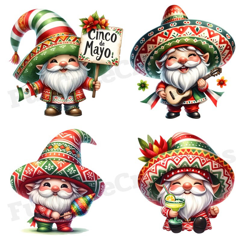 Cinco De Mayo Gnome Clipart - 20 Festive Watercolor Designs, Watercolor ...