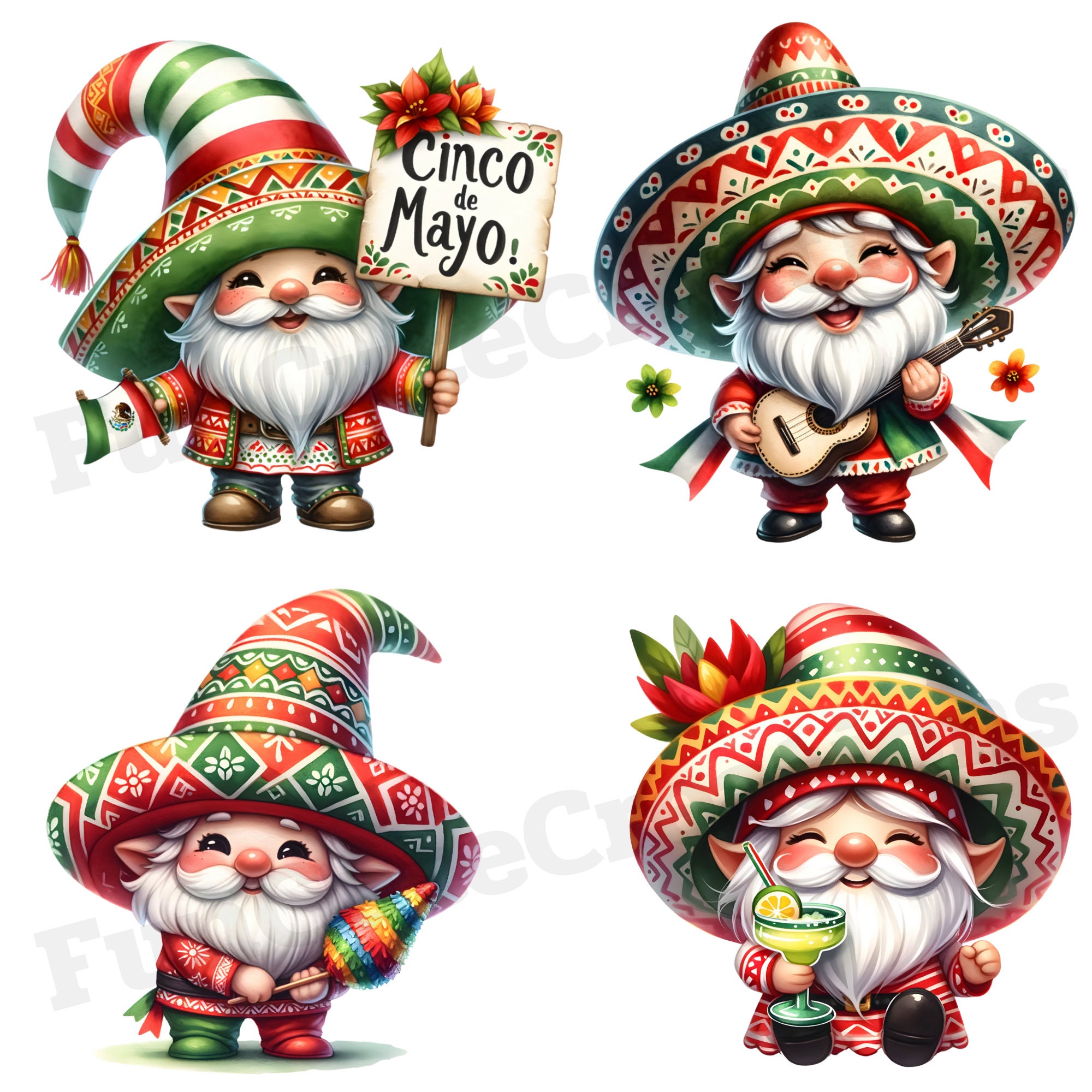 Cinco De Mayo Gnome Clipart - 20 Festive Watercolor Designs, Watercolor ...