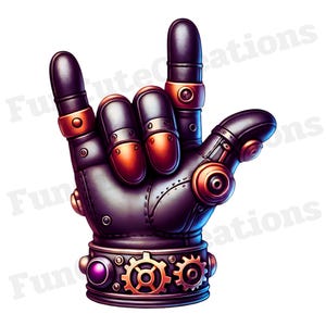 Steampunk Hand Glove I Love You ASL PNG, Gears and Metal Hand Sign ...