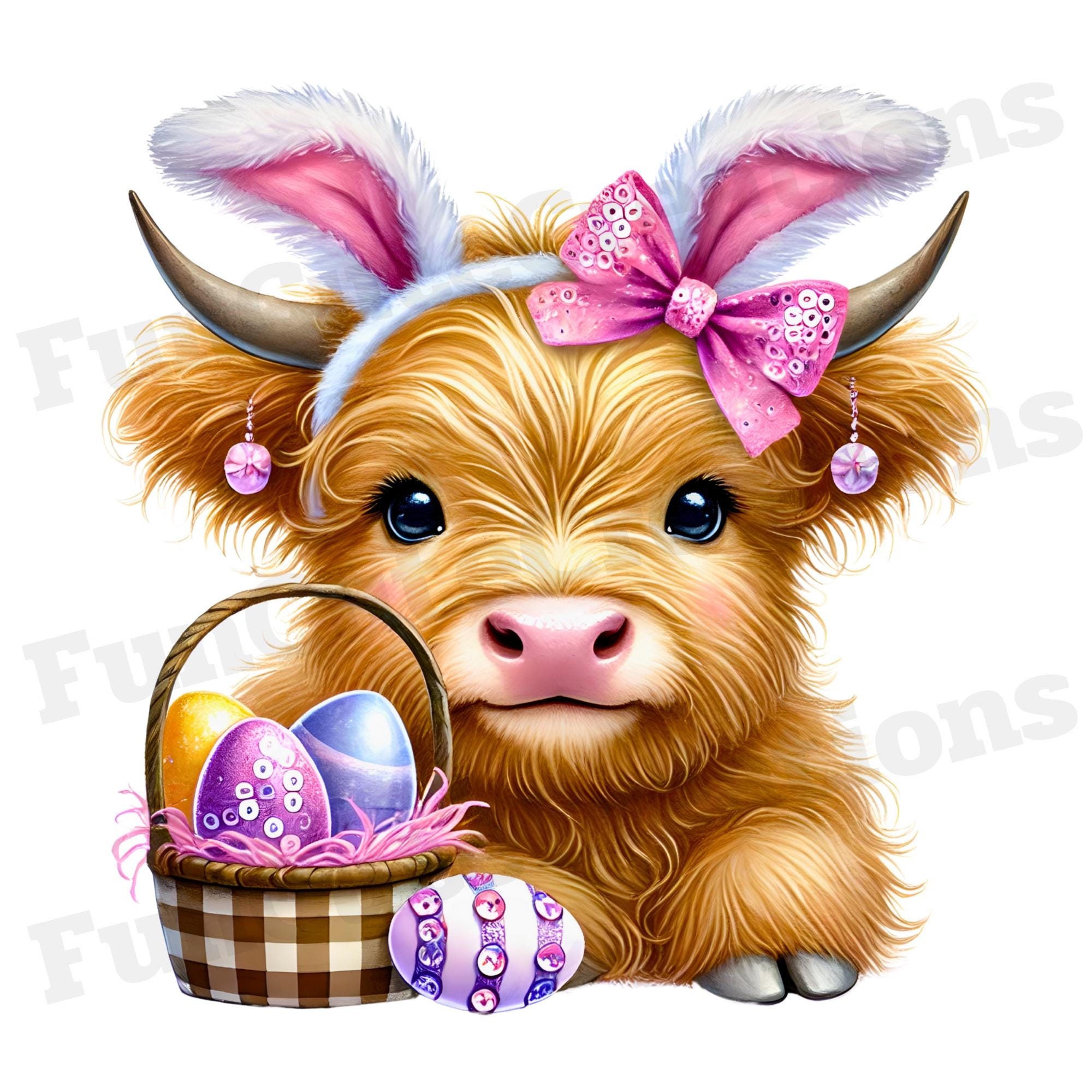 Easter Day Highland Cow PNG, Cute Cow Easter, Sequin PNG, Happy Easter ...