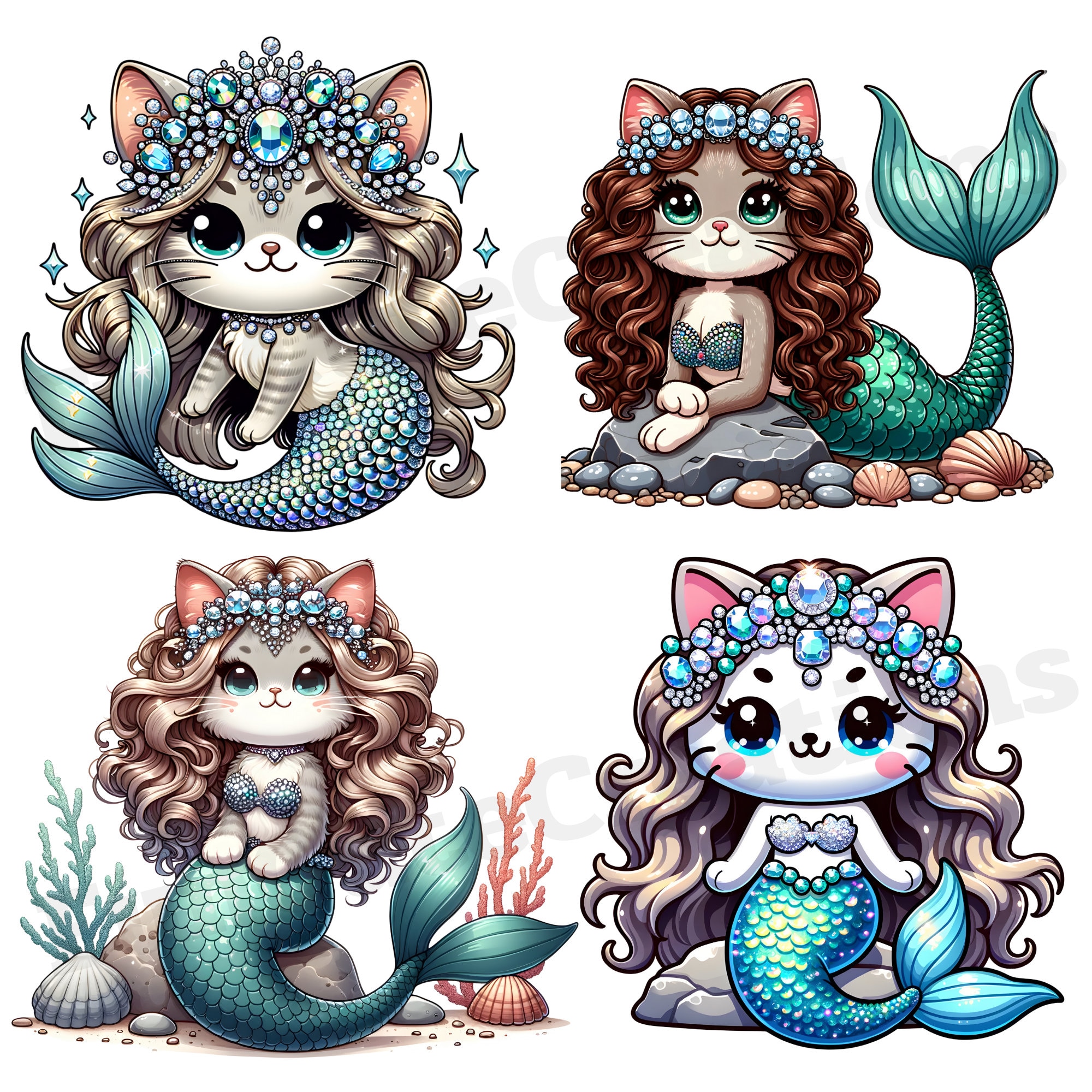Cat Mermaid Clipart, Mermaid Clipart, Cat Clipart, Meowmaid Clipart ...
