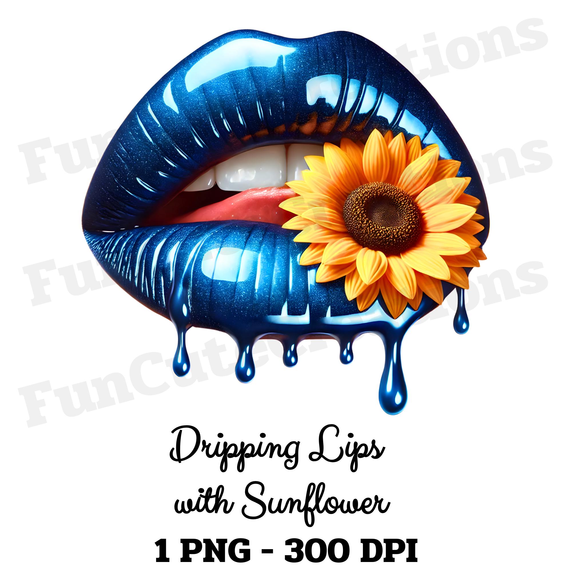 Dripping Lips With Sunflower PNG, Sunflower Lips Clipart, Floral Lips ...