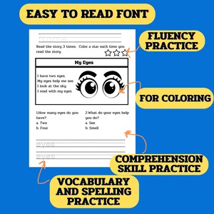 Kindergarten Reading Comprehension - All About My Body, Printable ...