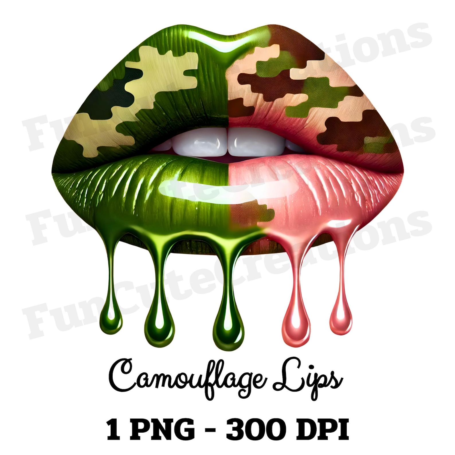 Camouflage Lips PNG, Military Green and Pink Dripping Lips, Camo ...