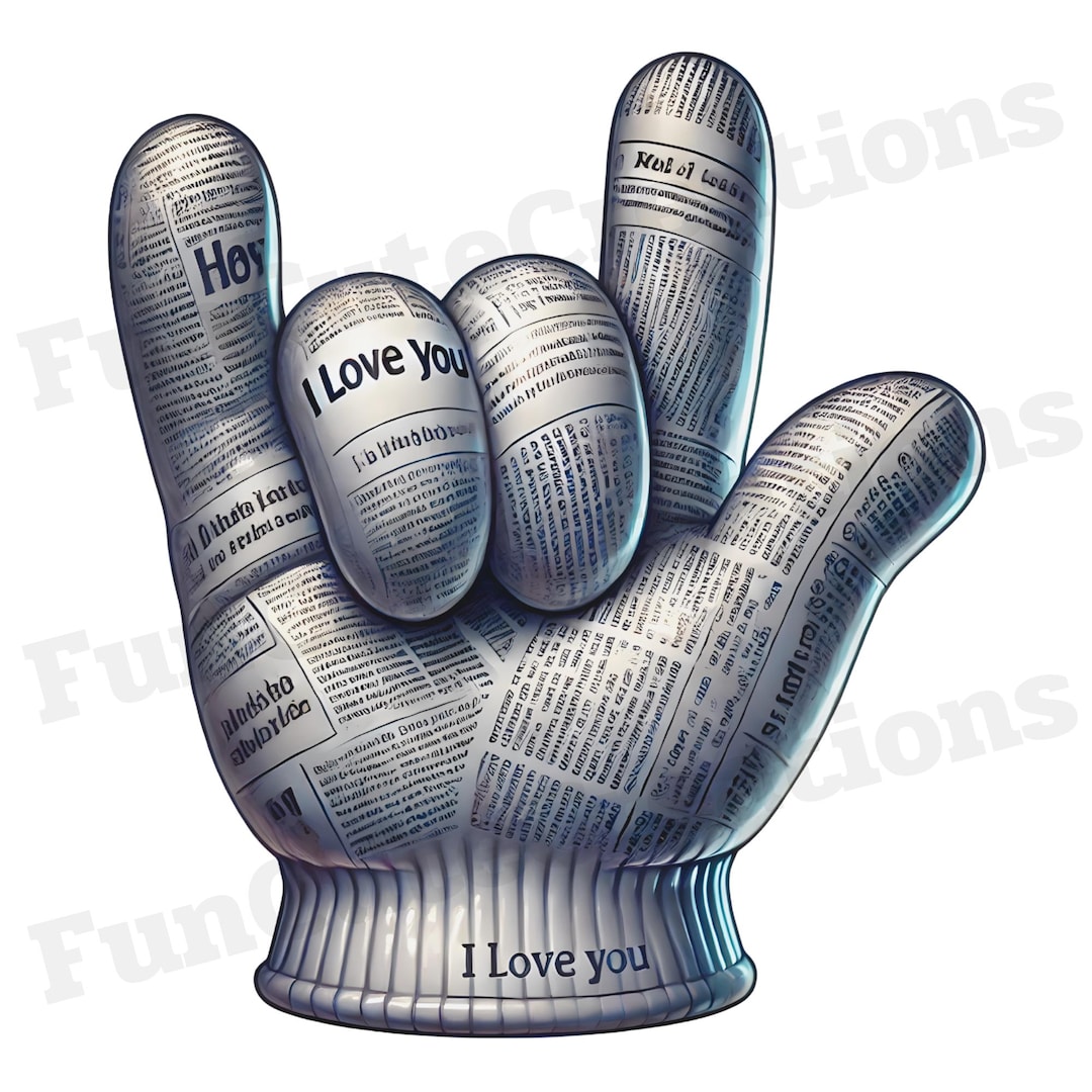 Newspaper Hand Glove I Love You ASL PNG, Newspaper Texture PNG, Vintage ...