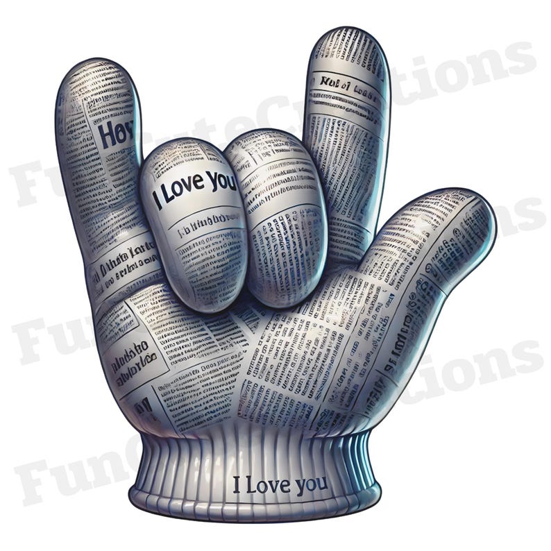 Newspaper Hand Glove I Love You ASL PNG, Newspaper Texture PNG, Vintage ...