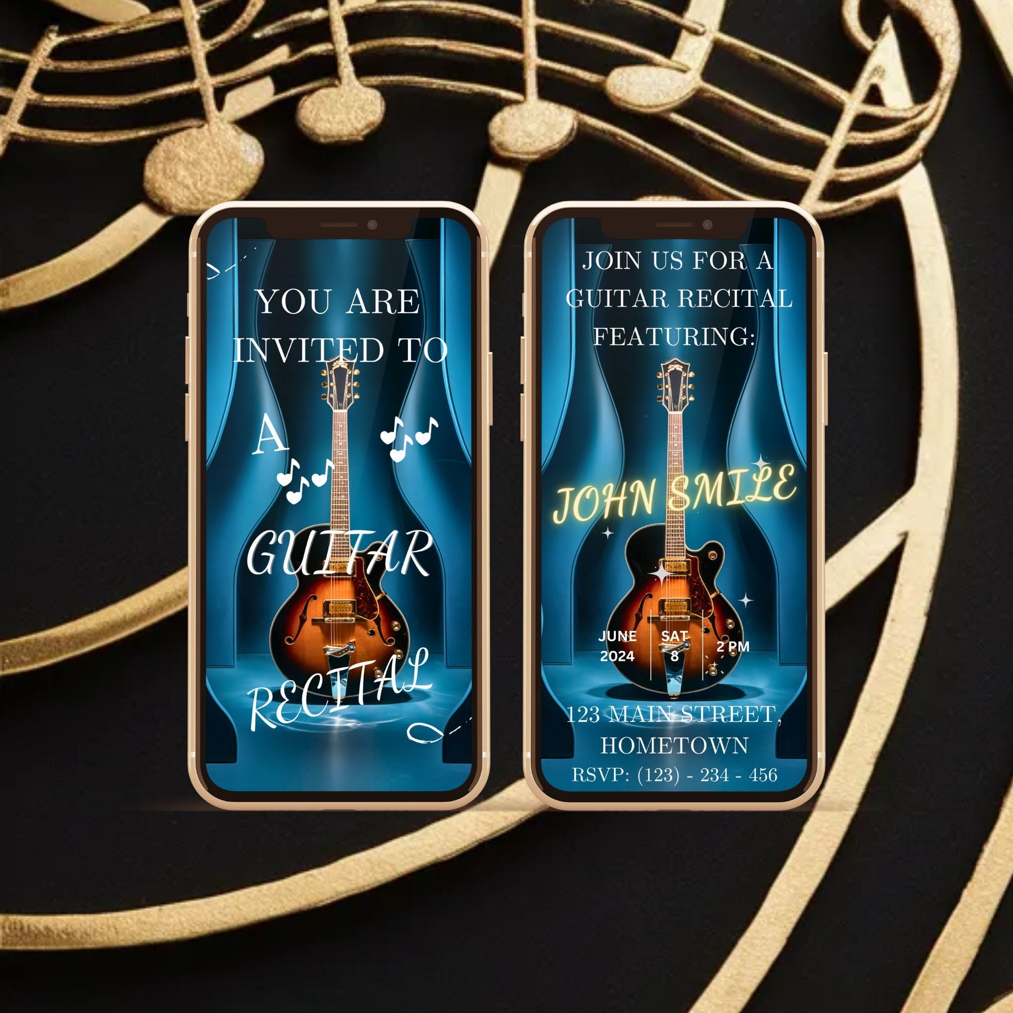 Animated Guitar Recital Invitation, Music Recital Invitation, Music ...