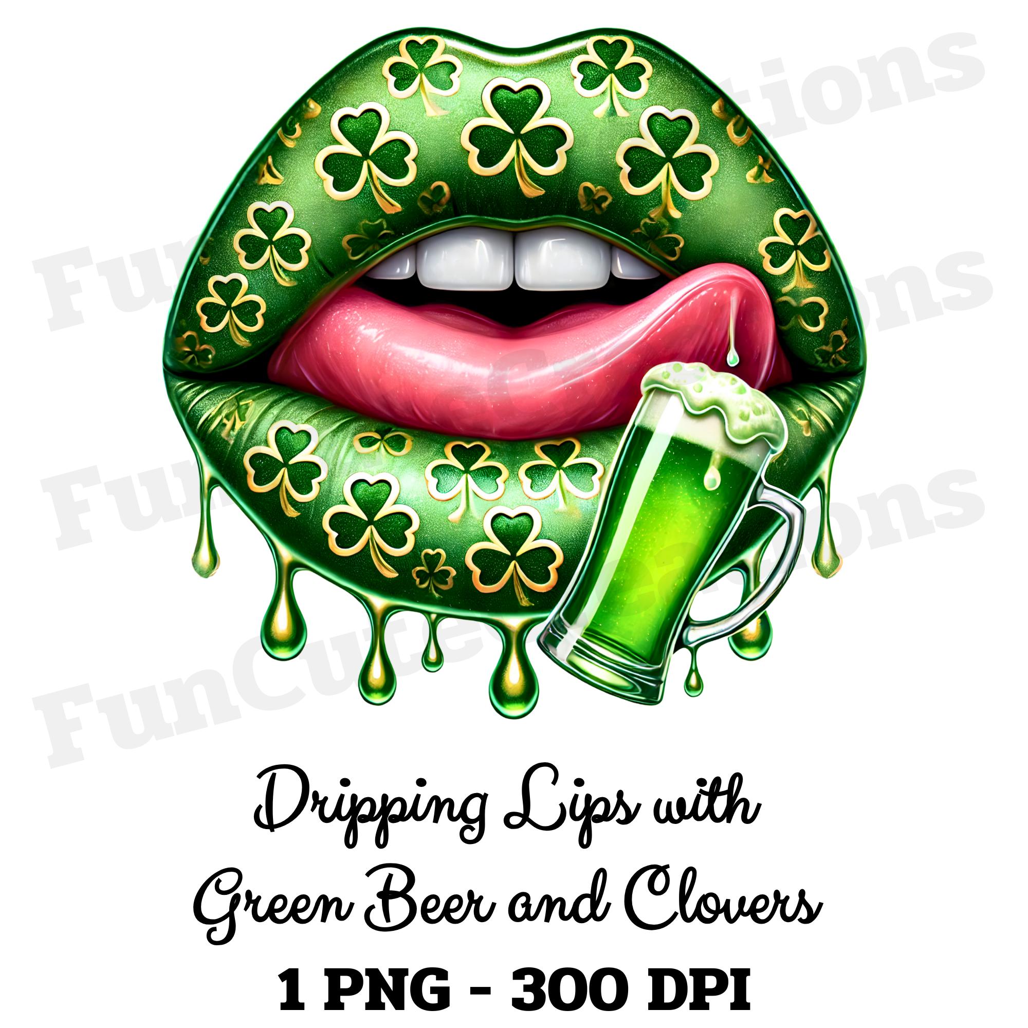 Dripping Lips With Green Beer and Clovers PNG, St. Patrick’s Day Lips ...