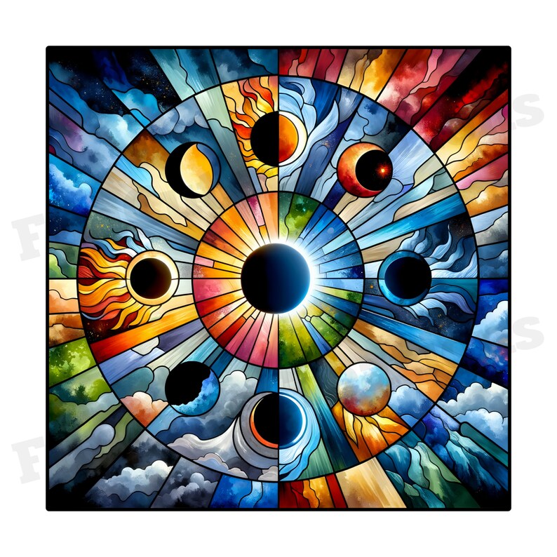 Solar Eclipse Stained Glass Clipart, April 8th 2024, Solar Eclipse ...