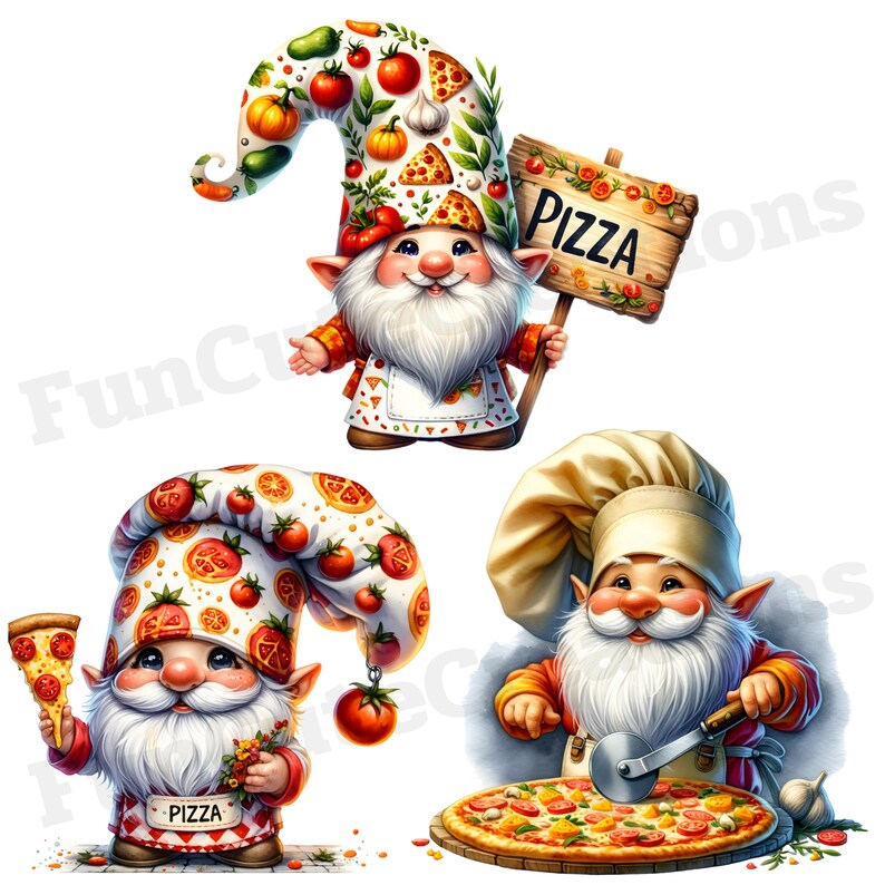Pizza Gnome Watercolor Clipart Bundle, Chef Gnome Artwork, Pizza Lovers ...