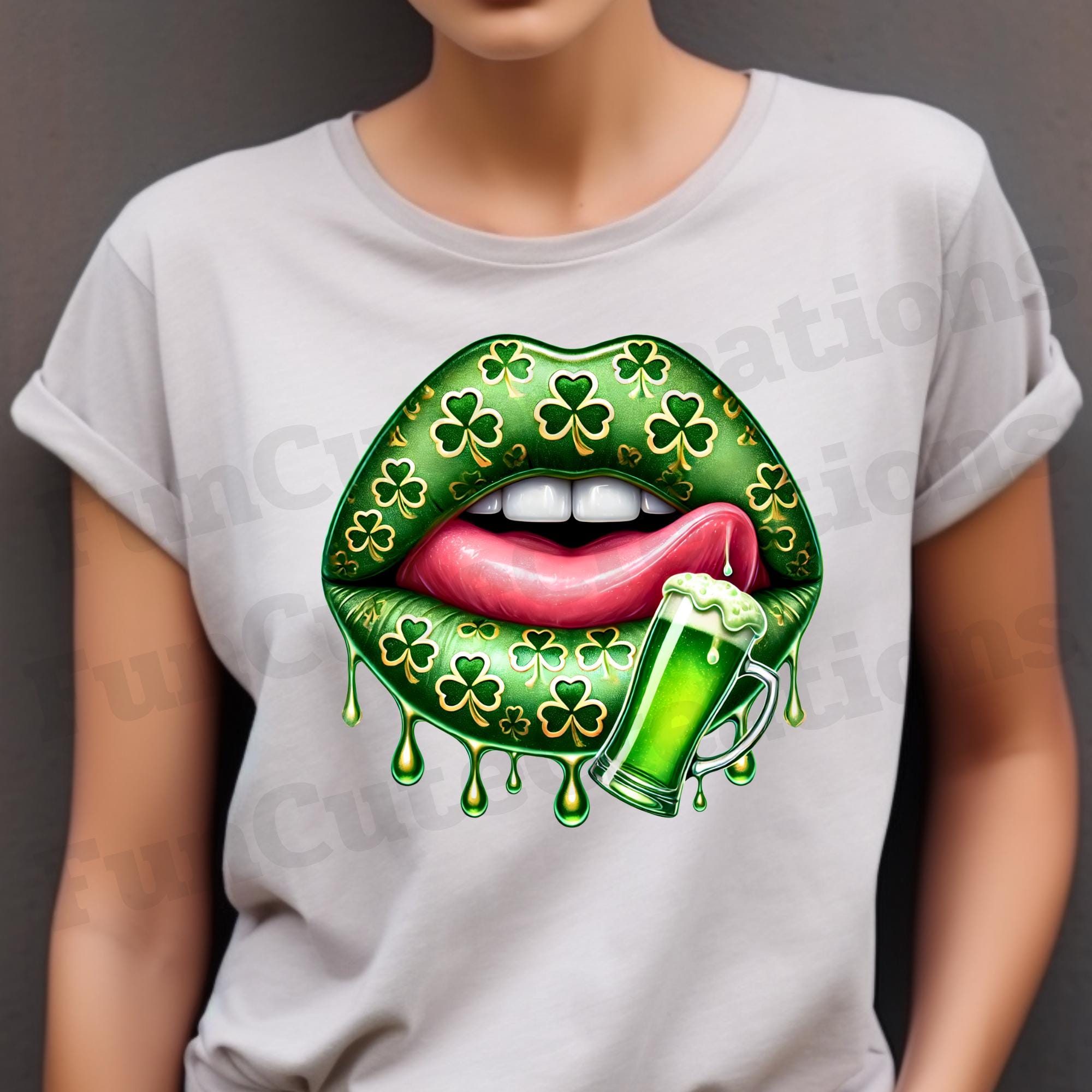 Dripping Lips With Green Beer and Clovers PNG, St. Patrick’s Day Lips ...