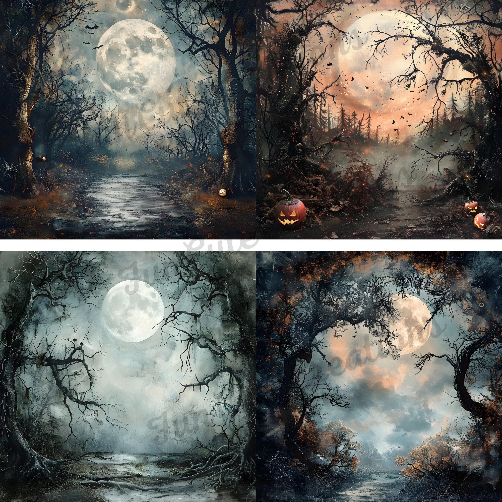 Haunted Forest Backdrop, Spooky Forest Backdrop, Halloween Digital ...