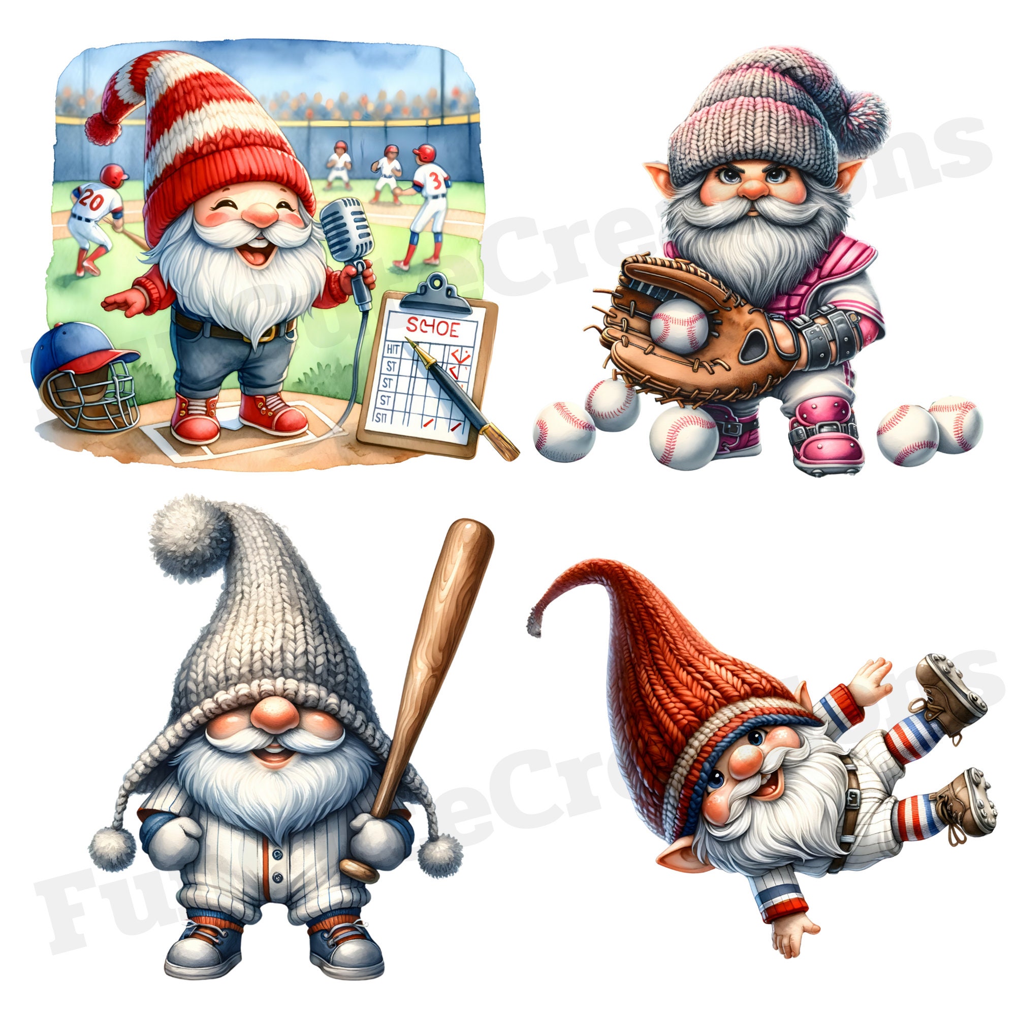 Baseball Gnome Clipart - 26 Watercolor Designs, Baseball Clipart ...