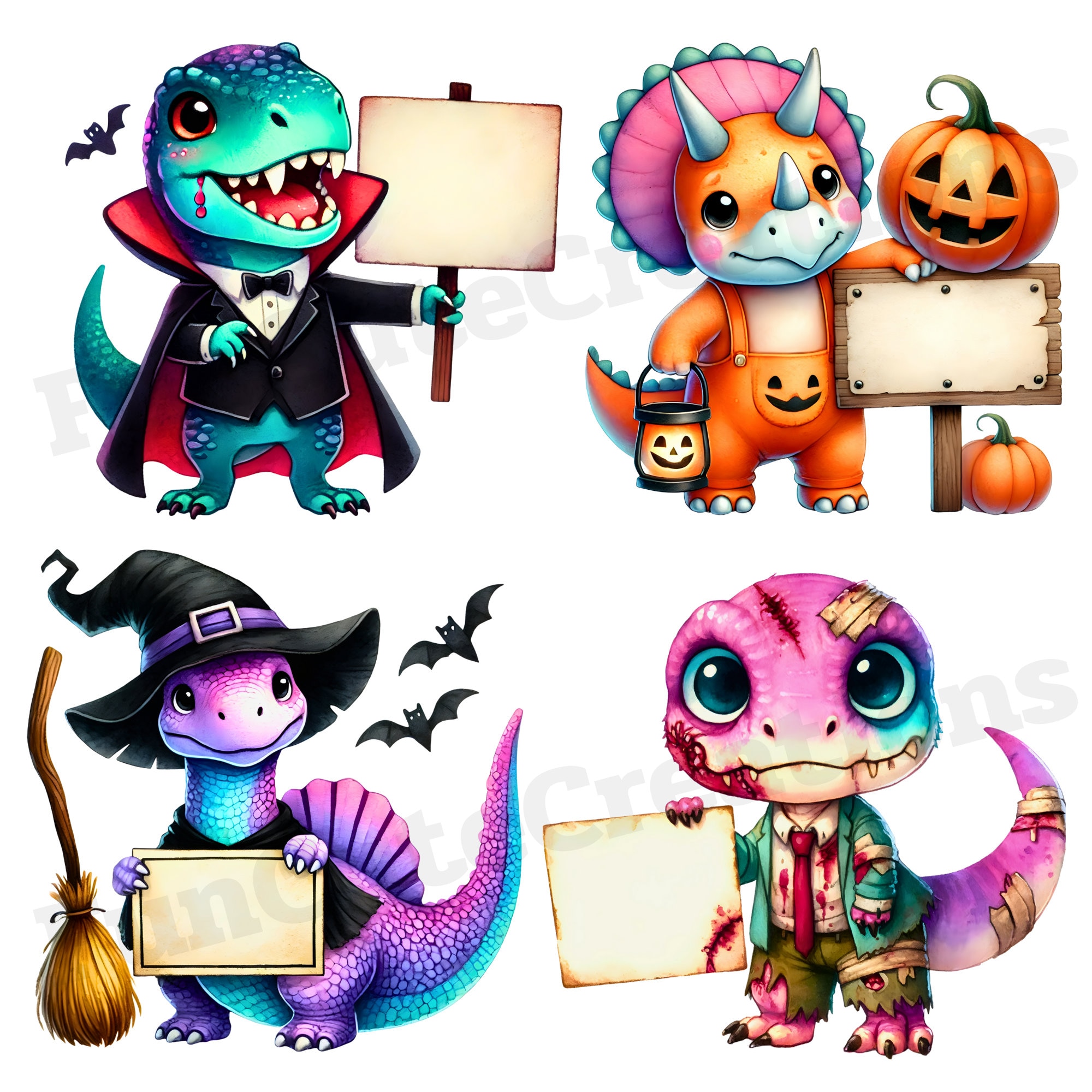 Halloween Dino With Sign Clipart, Halloween Dino PNG, Cute Dino PNG ...