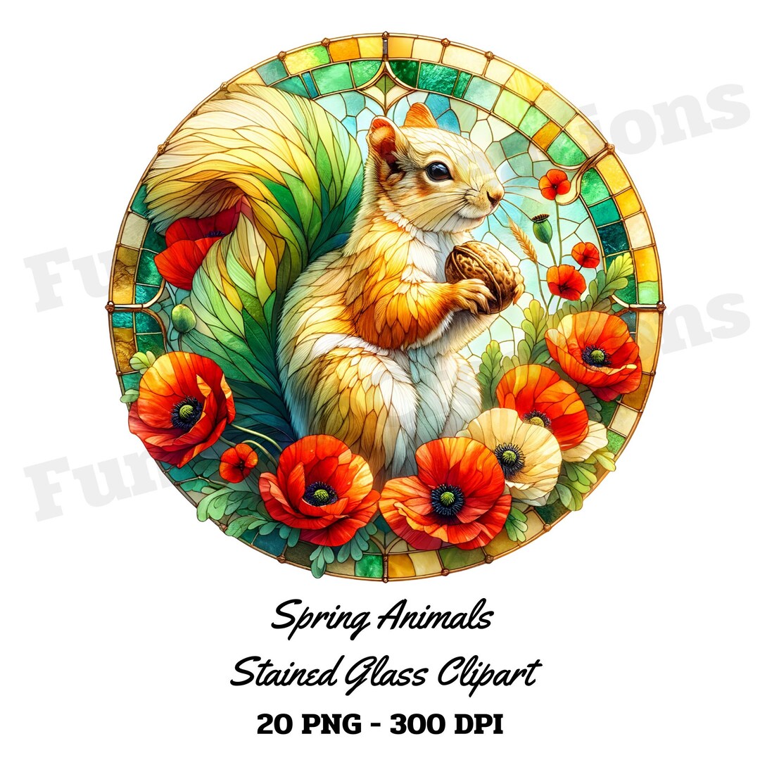 Spring Animals Stained Glass Clipart, Spring Clipart, Spring Flower ...