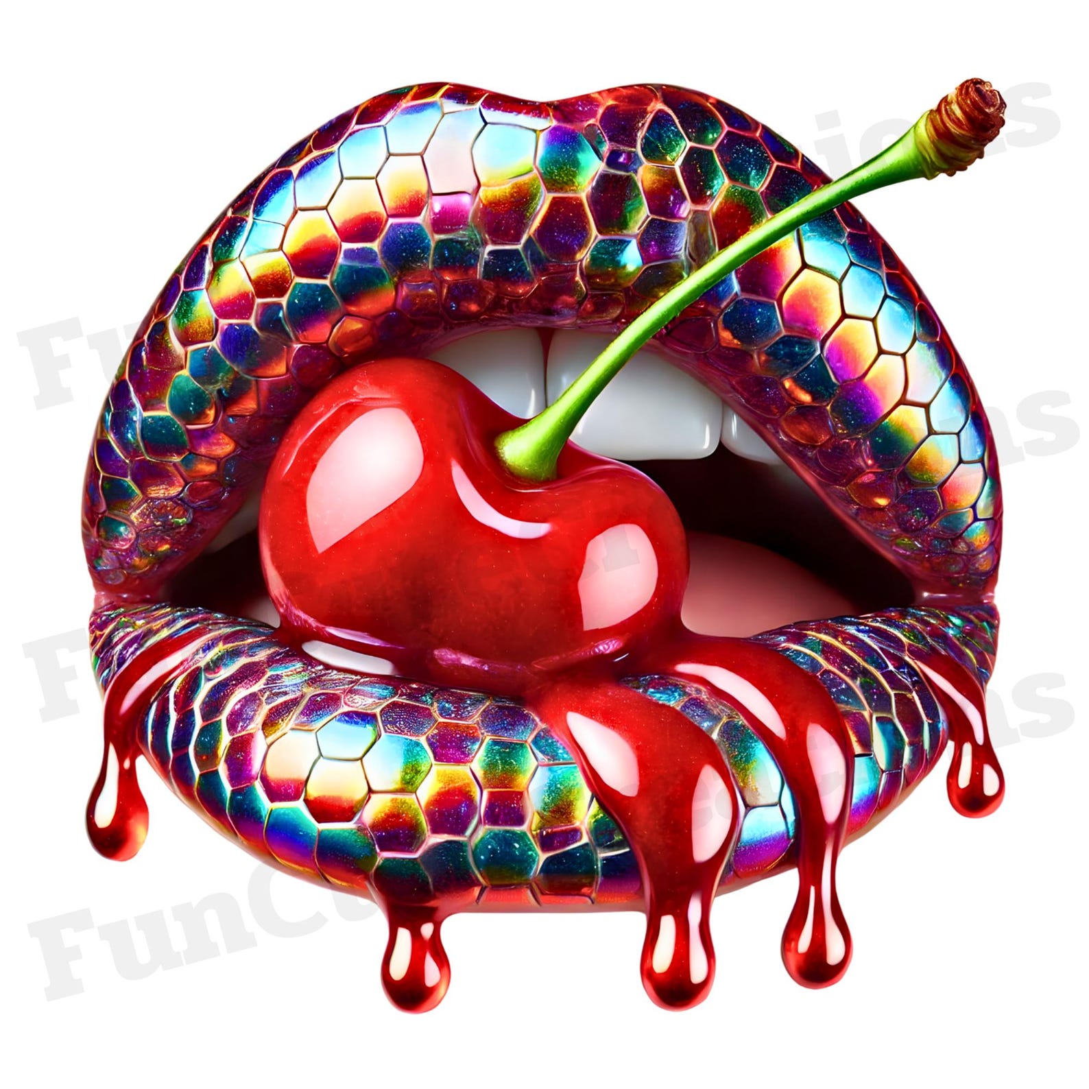 Mosaic Dripping Lips With Cherry PNG, Cherry Lips PNG, Fruit Lips PNG ...