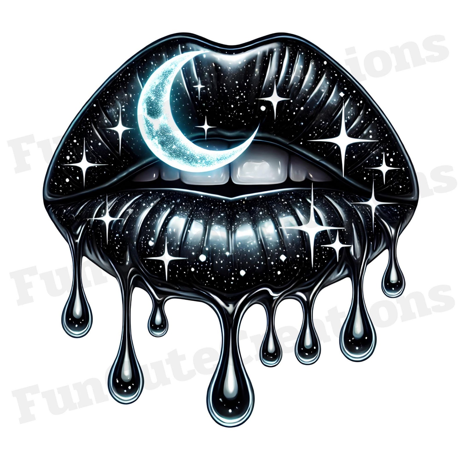 Black Dripping Lips With Moon and Stars PNG, Celestial Lips Clipart ...