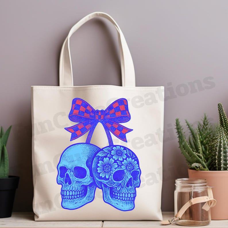 Vintage Skull Cherries Checkered Bow PNG, Halloween Cherry PNG, Spooky ...