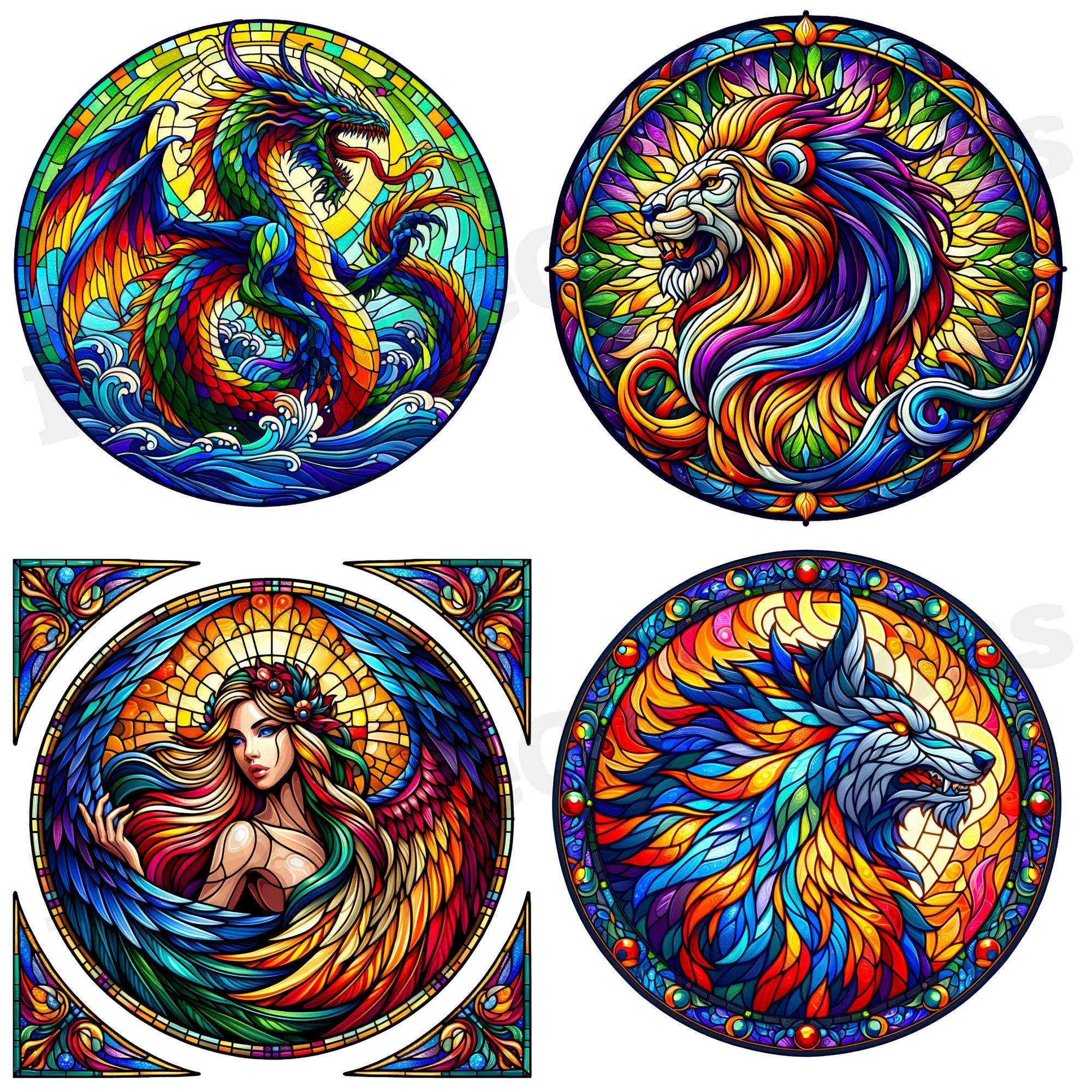 Mythological Creature Stained Glass Clipart, Mythology Clipart, Fantasy ...