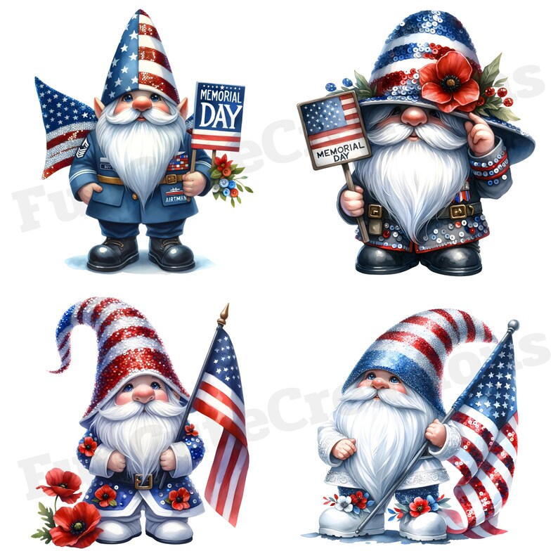Memorial Day Gnome Clipart, 4th of July Gnome PNG, Patriotic Gnome ...