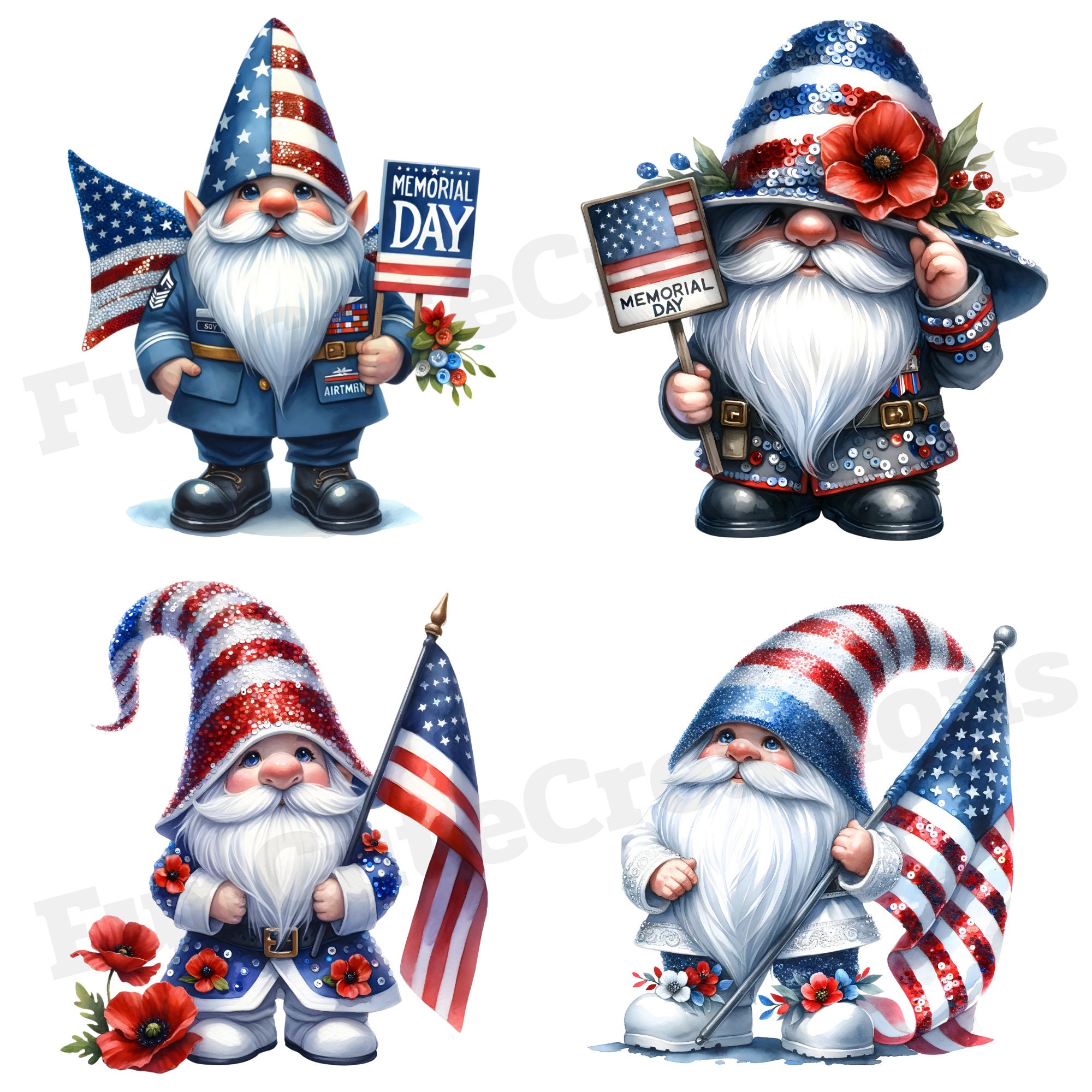 Memorial Day Gnome Clipart, 4th of July Gnome PNG, Patriotic Gnome ...