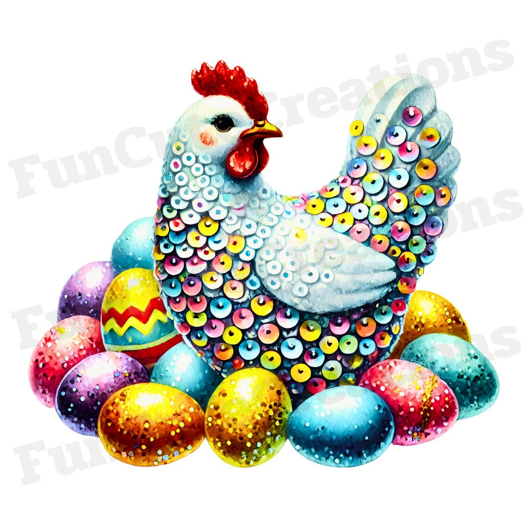 Easter Sequin Chicken PNG, Sparkly Easter PNG, Glitter Chicken PNG ...
