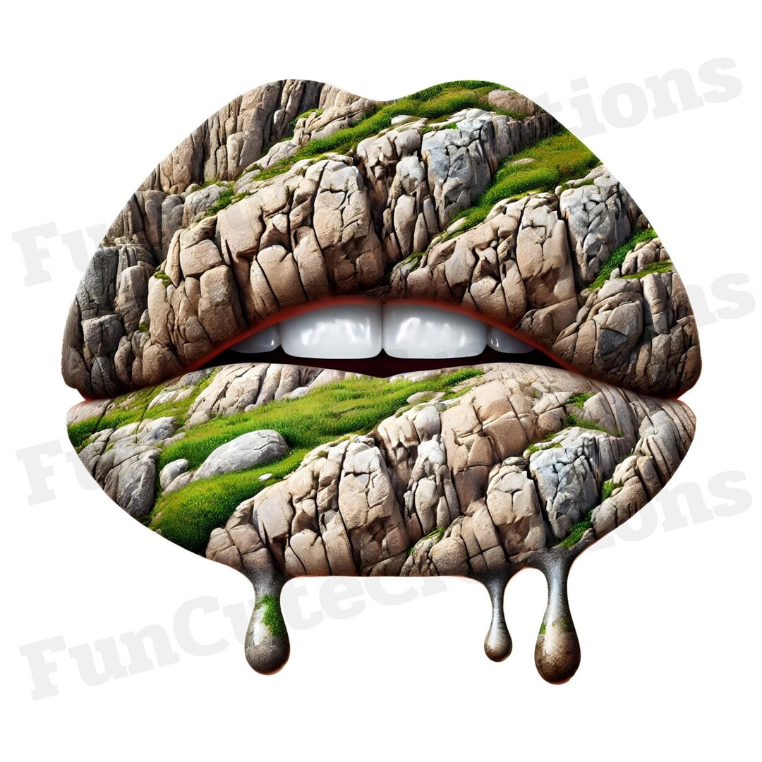 Dripping Lips With Rocks and Grass PNG, Earth Day Lips Clipart, Nature ...