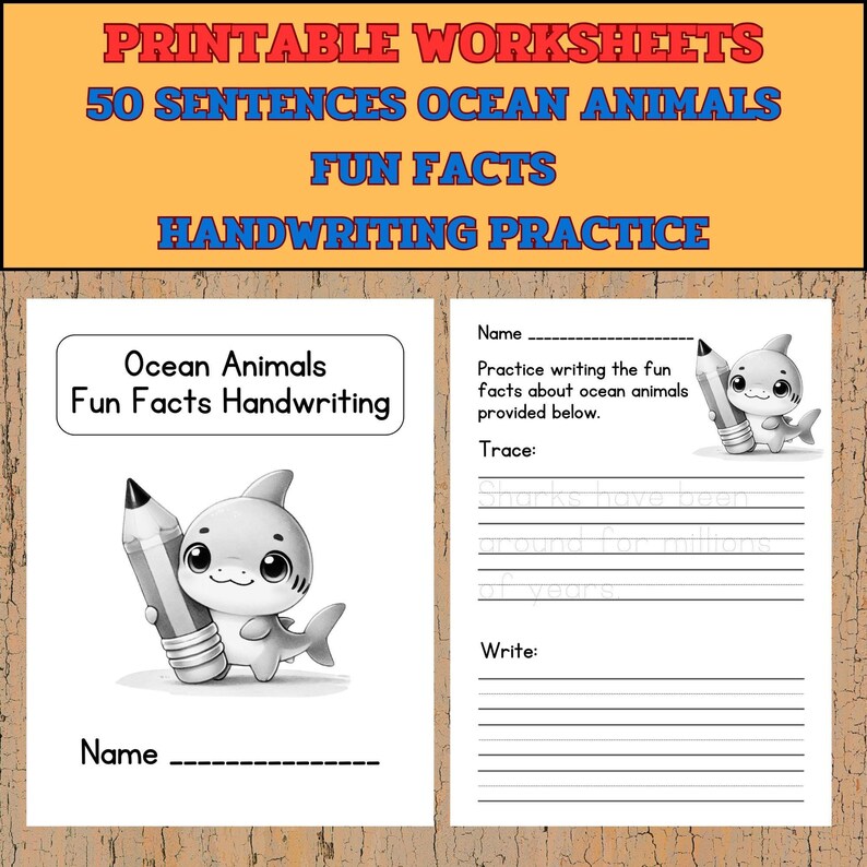 Ocean Animals Fun Facts Handwriting Practice, Printable Handwriting ...