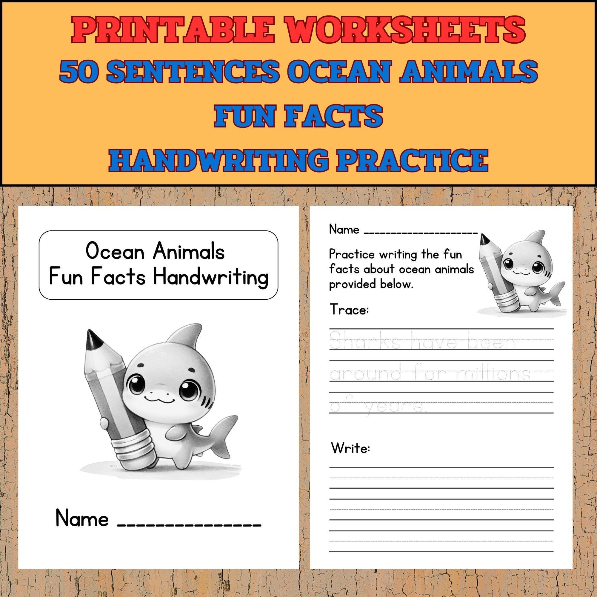 Ocean Animals Fun Facts Handwriting Practice, Printable Handwriting ...