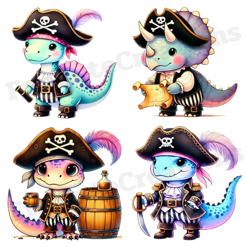 Pirate Dino Clipart, Digital Dino Art, Pirate Dinosaur PNG, Cute Dino ...
