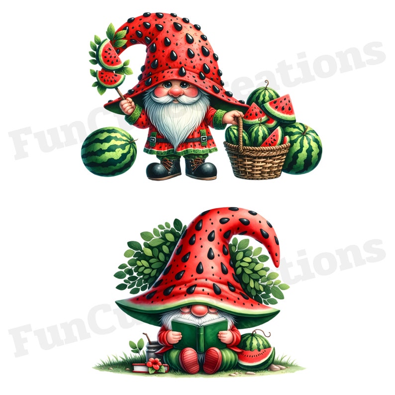 Watermelon Gnome Clipart, Watermelon Clipart, Gnome Summer Clipart ...