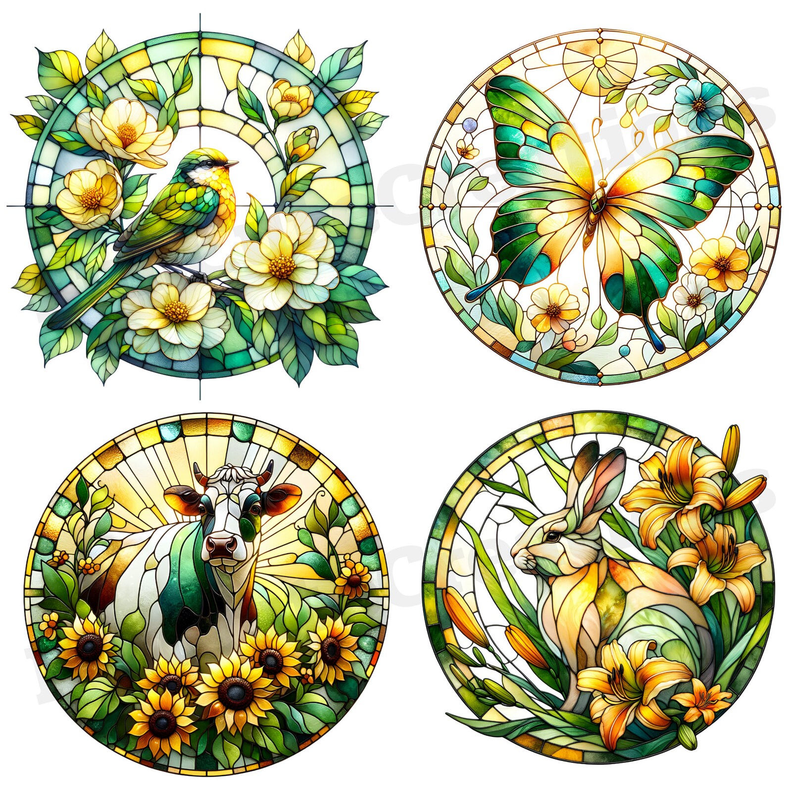 Spring Animals Stained Glass Clipart, Spring Clipart, Spring Flower ...