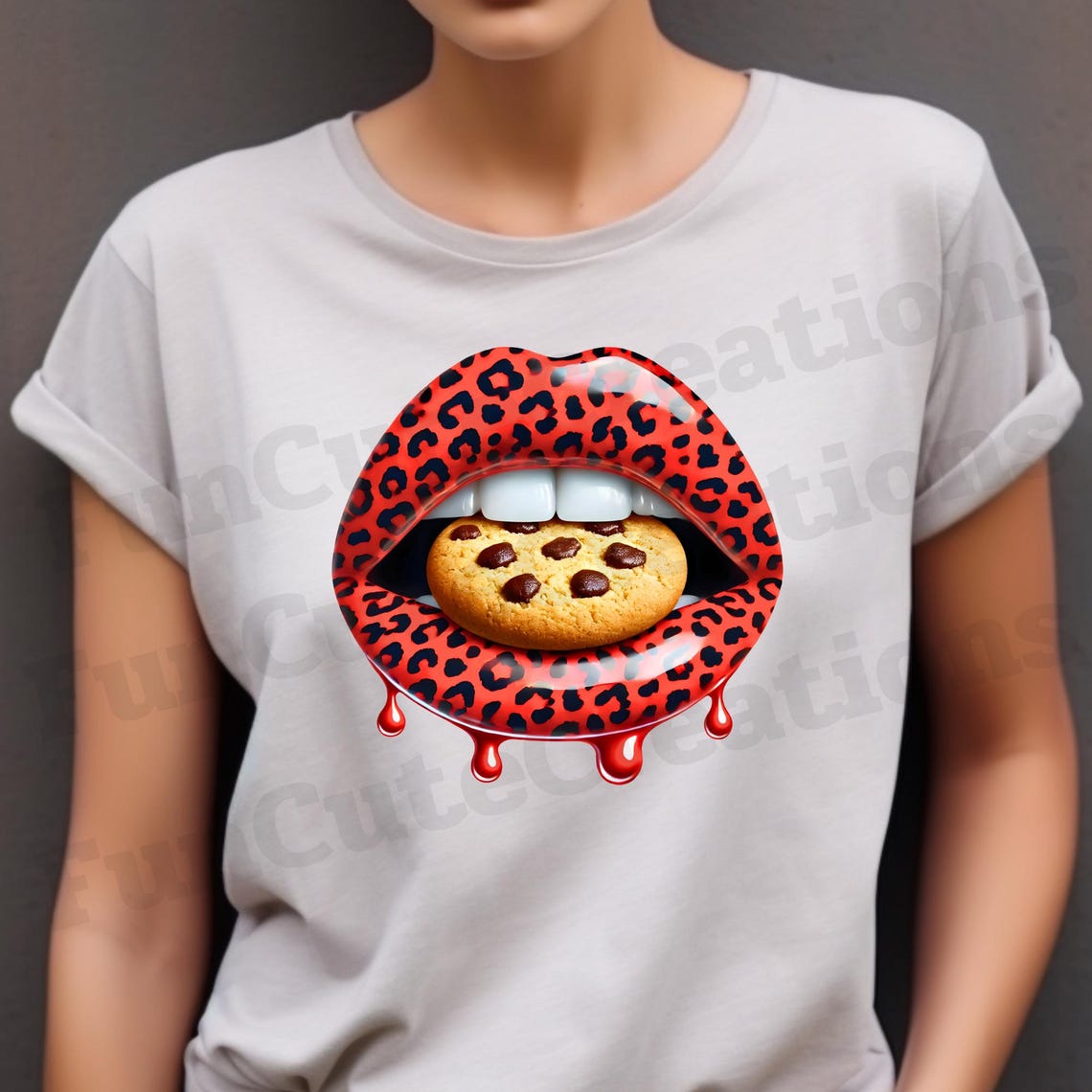Leopard Dripping Lips With Cookie PNG, Cookie Lips PNG, Animal Print ...