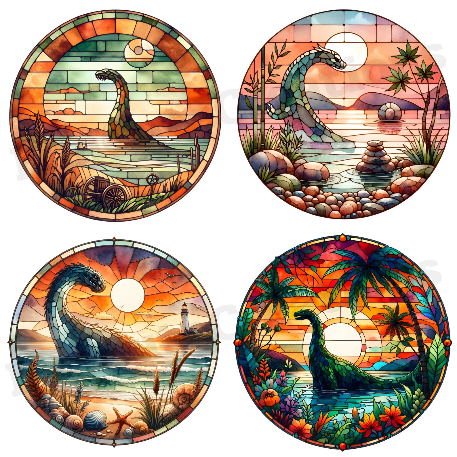 Loch Ness Monster Stained Glass Clipart, Nessie Clipart, Lake Monster ...