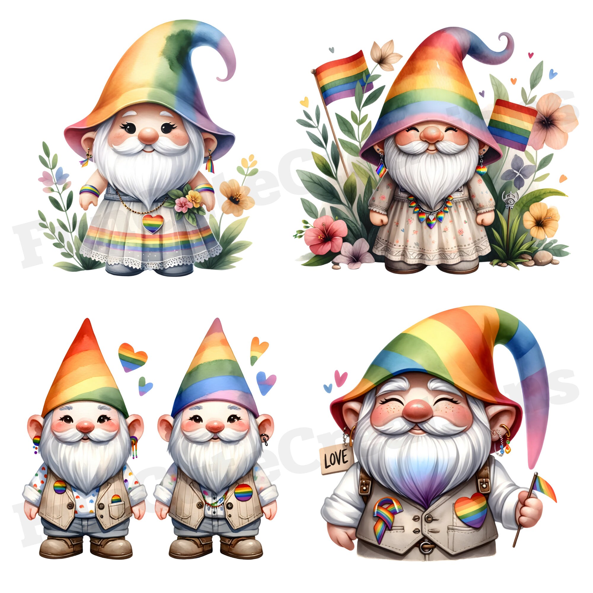 LGBTQ Pride Gnome Watercolor Clipart, Rainbow Gnome Clipart, Pride ...
