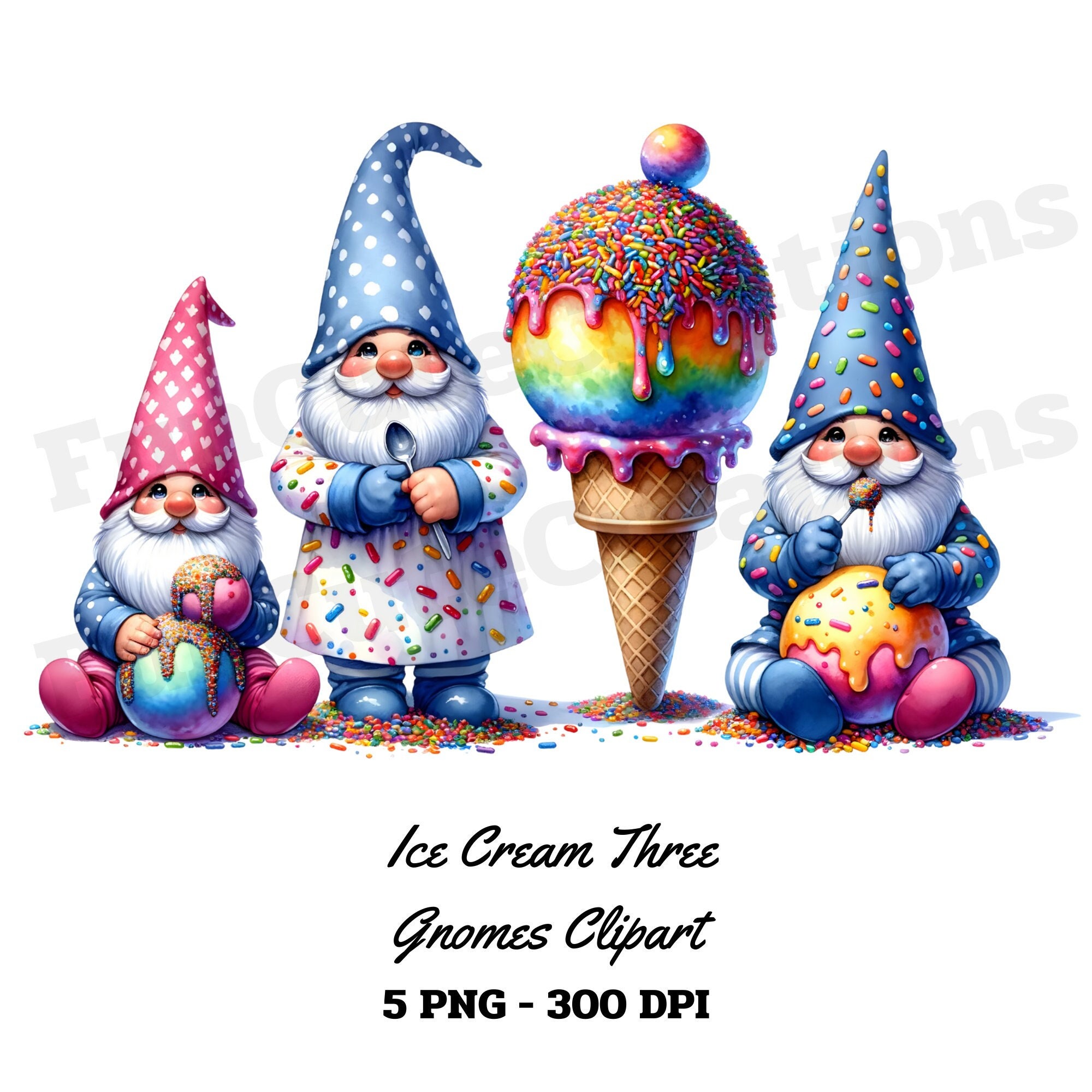 Ice Cream Three Gnomes Clipart, Ice Cream Clipart, Ice Cream Party ...