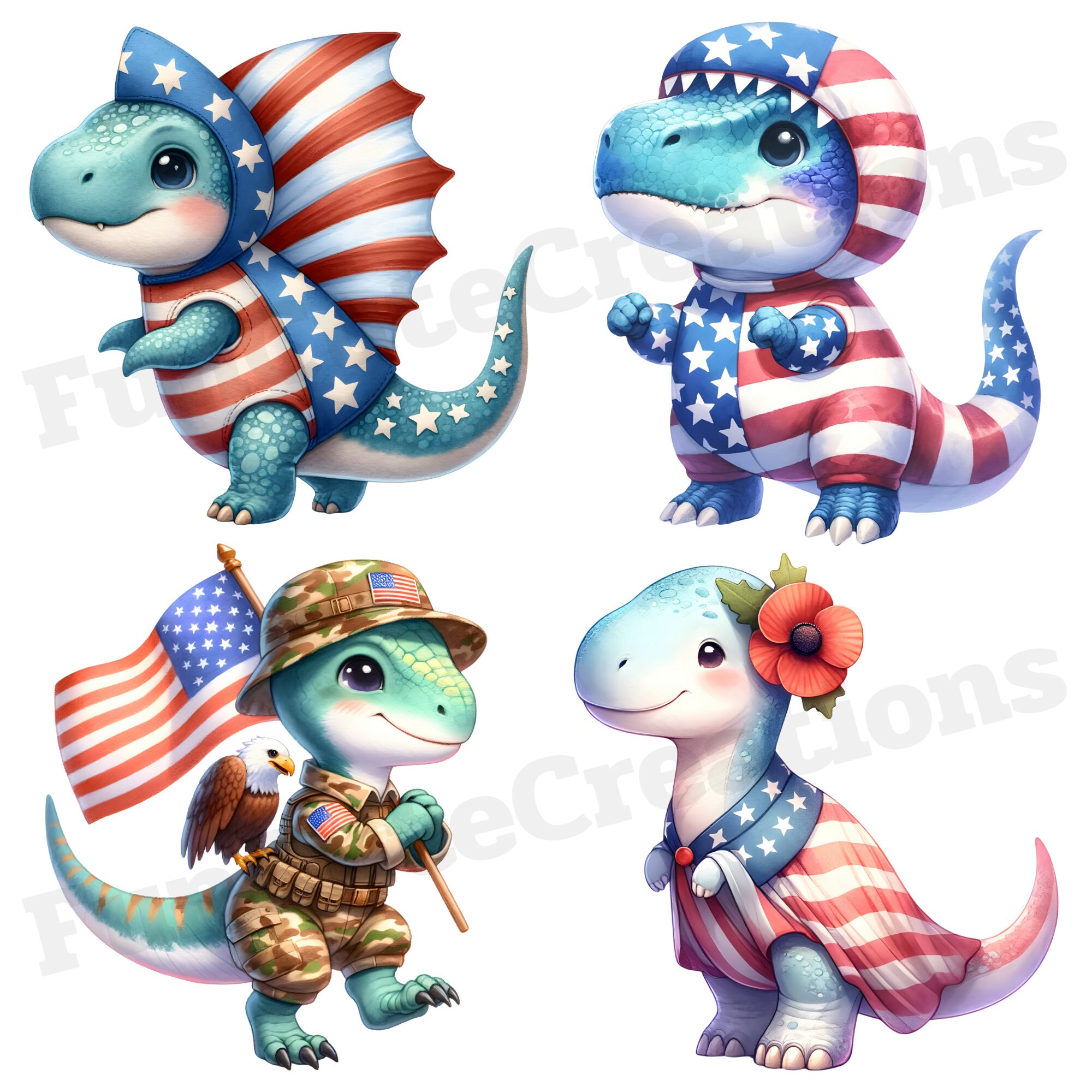 Patriotic Dinosaur Clipart, 4th of July Clipart, USA Dinosaur PNG ...