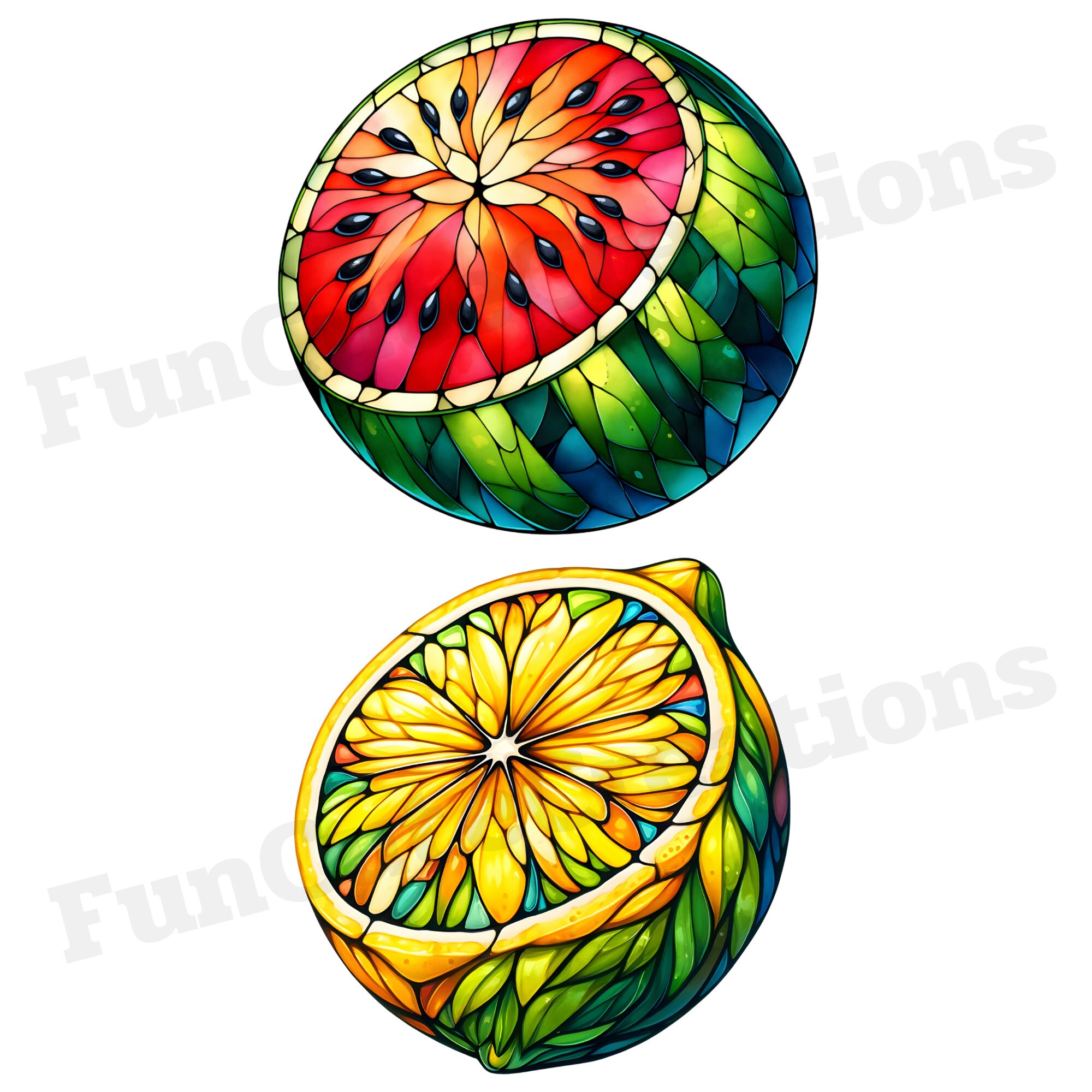 Fruit Stained Glass Clipart, Fruit Stained Glass PNG, Colorful Fruit ...