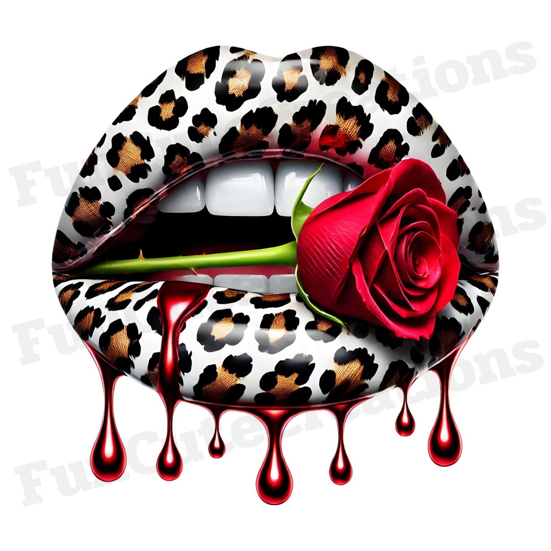 Leopard Dripping Lips With Red Rose PNG, Red Rose Lips Clipart, Leopard ...