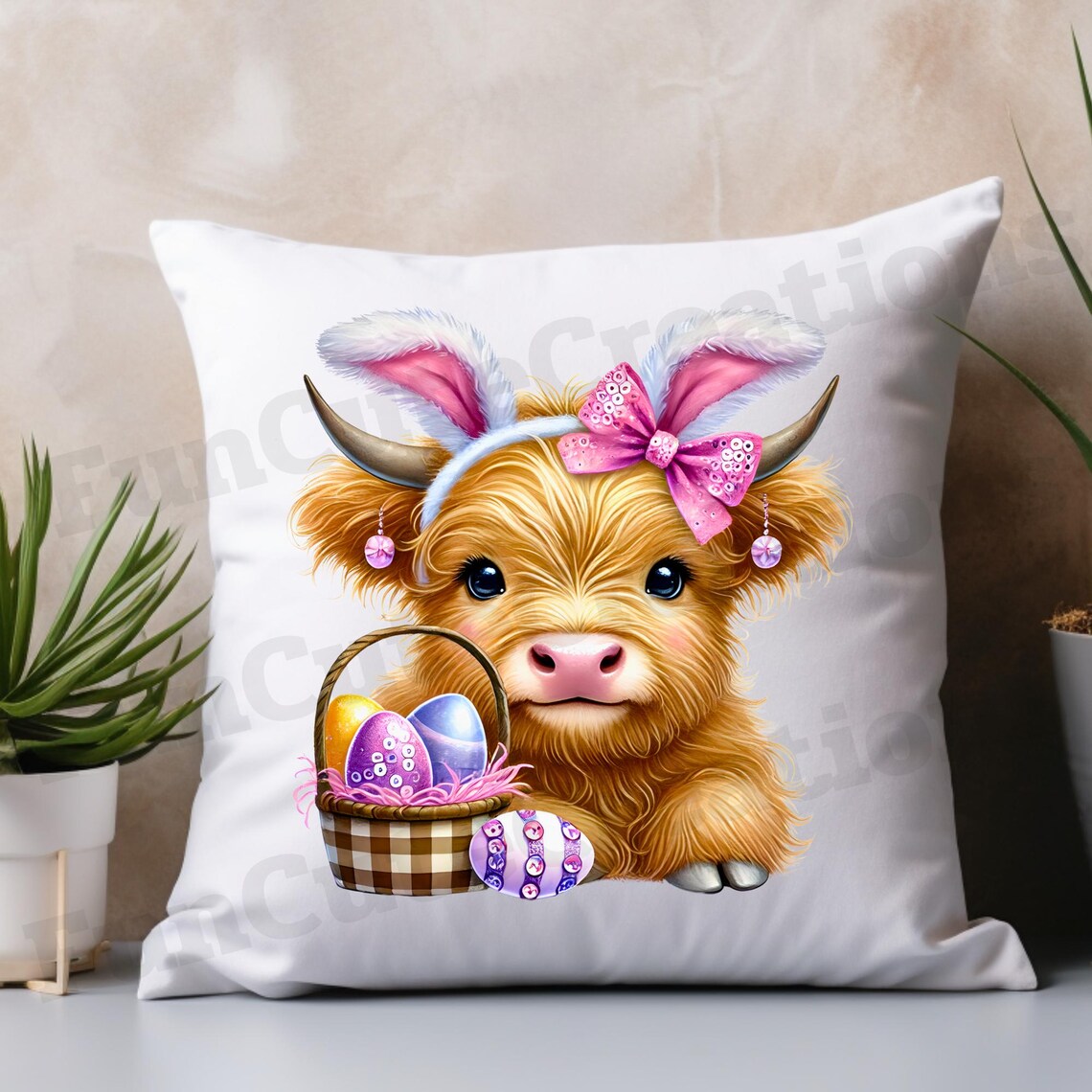 Easter Day Highland Cow PNG, Cute Cow Easter, Sequin PNG, Happy Easter ...