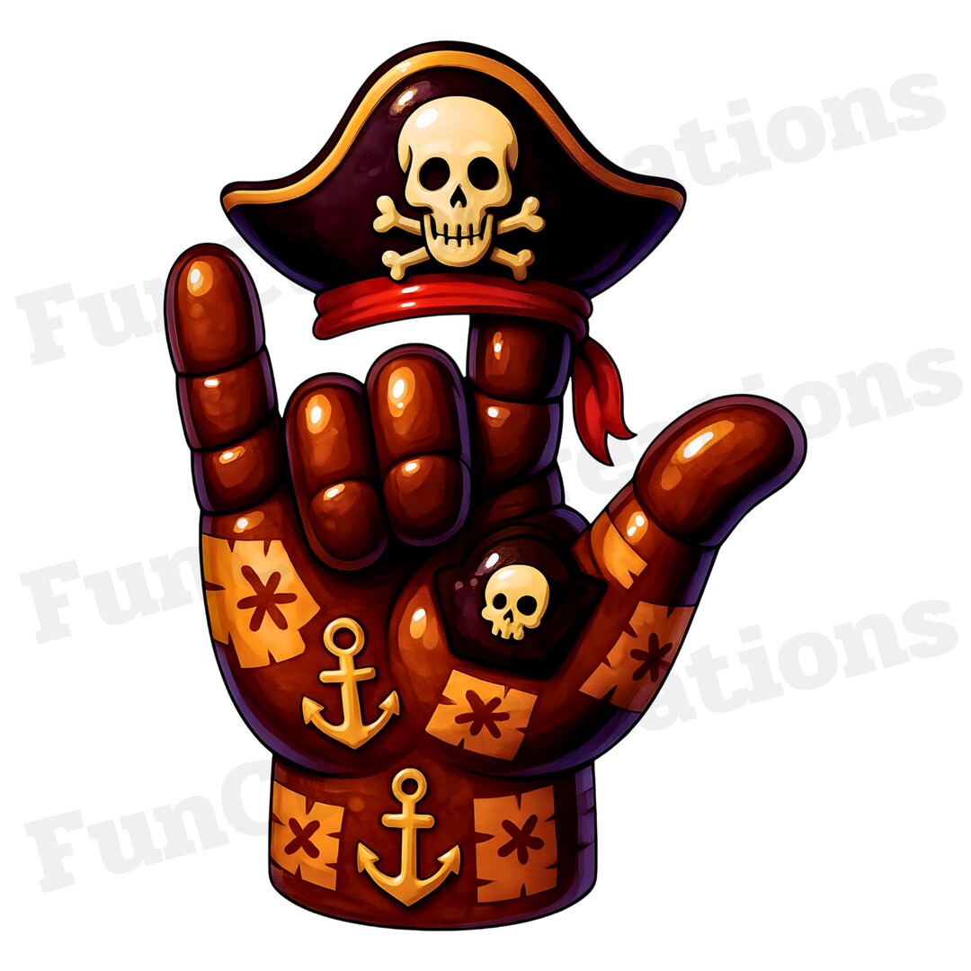 Pirate Hand Glove I Love You ASL PNG, Nautical Pirate Sign Language PNG ...
