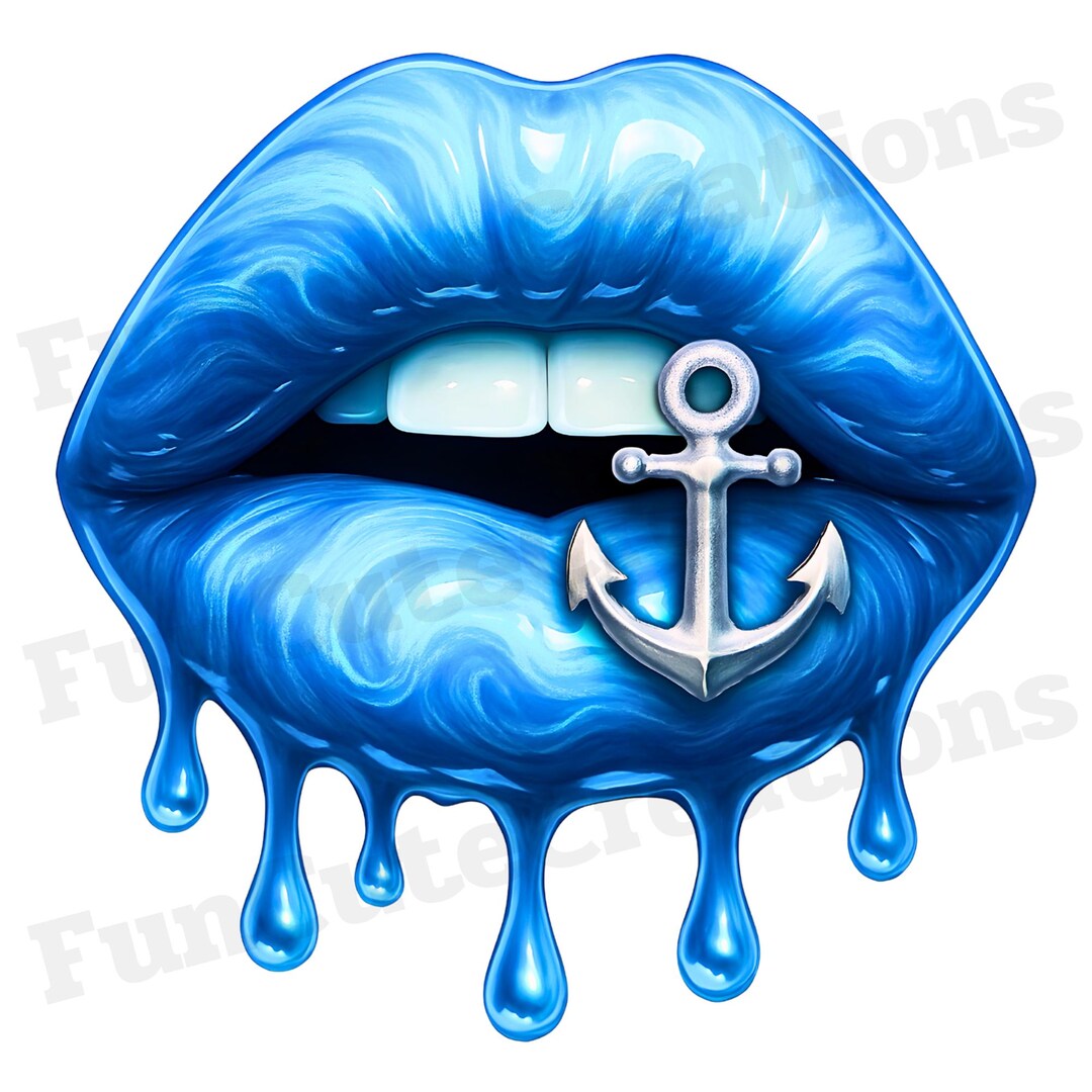 Ocean Wave Dripping Lips With Anchor PNG, Nautical Summer PNG, Cruise ...