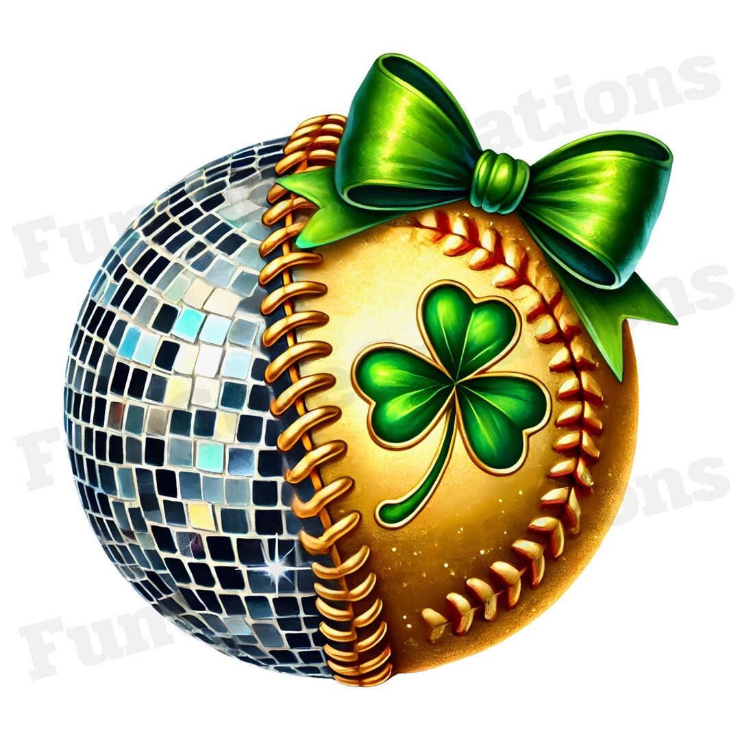 St. Patrick's Day Gold and Disco Softball PNG, Game Day PNG, Shamrock ...