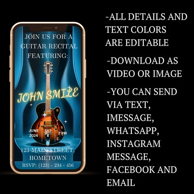 Animated Guitar Recital Invitation, Music Recital Invitation, Music ...