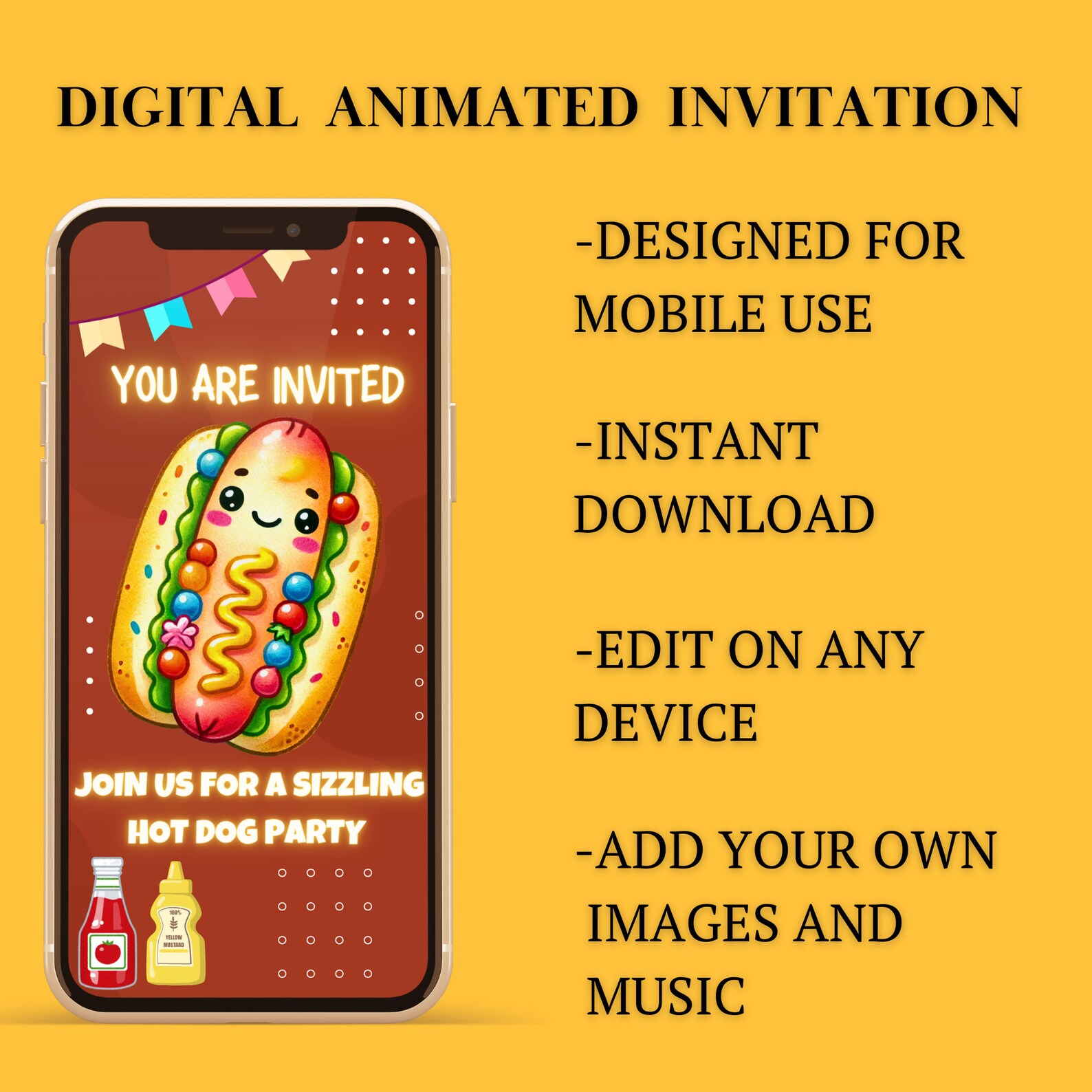 Hot Dog Party Invitation Template, Hot Dog Day Invitation, Digital ...