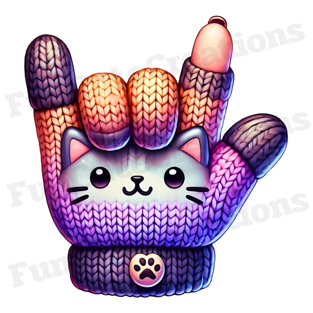 Cat Crochet Hand Glove I Love You ASL PNG, Crochet Hand Sign Language ...