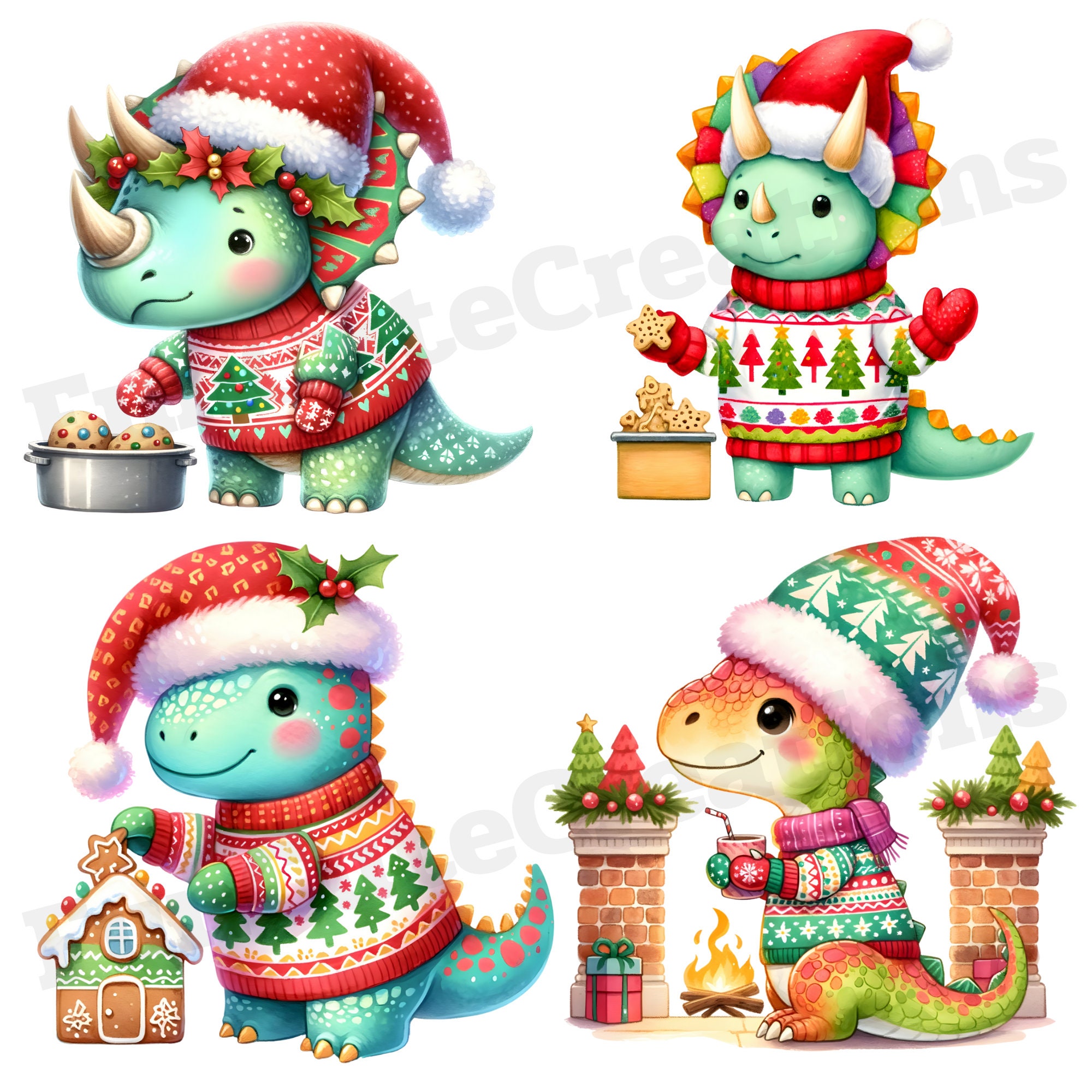 Christmas Dinosaur Clipart, Dinosaur Clipart, Christmas Dino, Festive ...