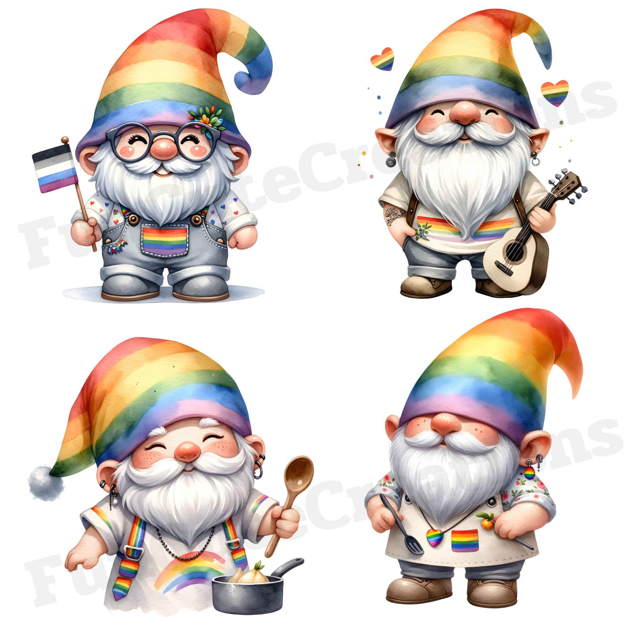 LGBTQ Pride Gnome Watercolor Clipart, Rainbow Gnome Clipart, Pride ...